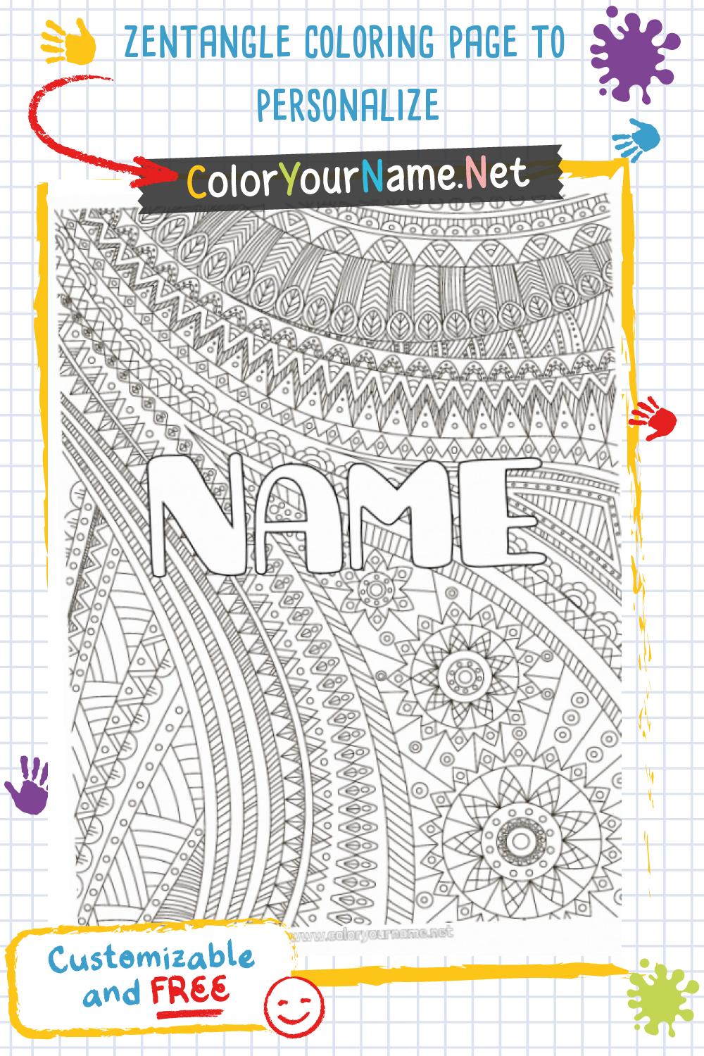 zentangle coloring page to personalize