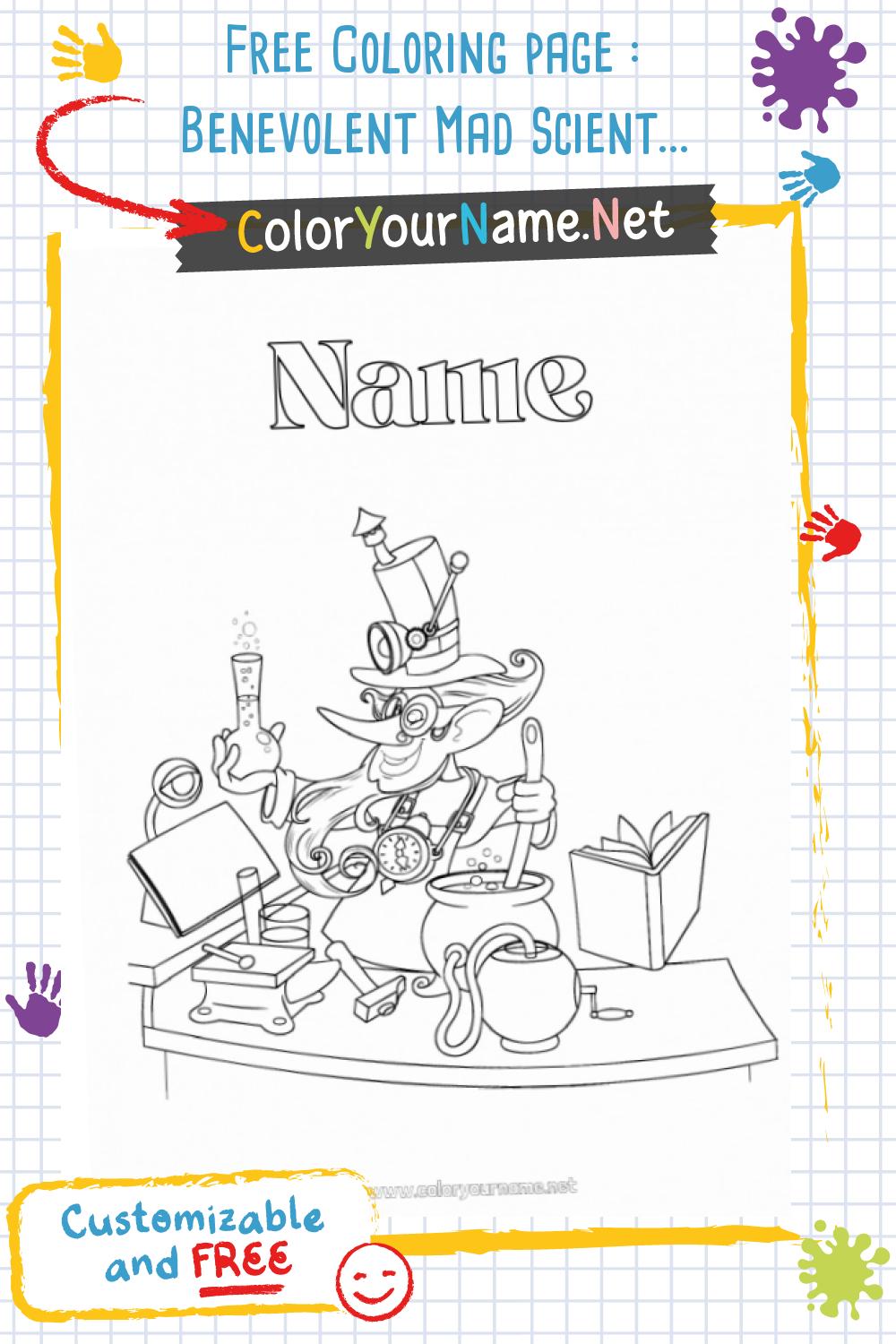 Free Coloring page : Benevolent Mad Scientist and His Laboratory