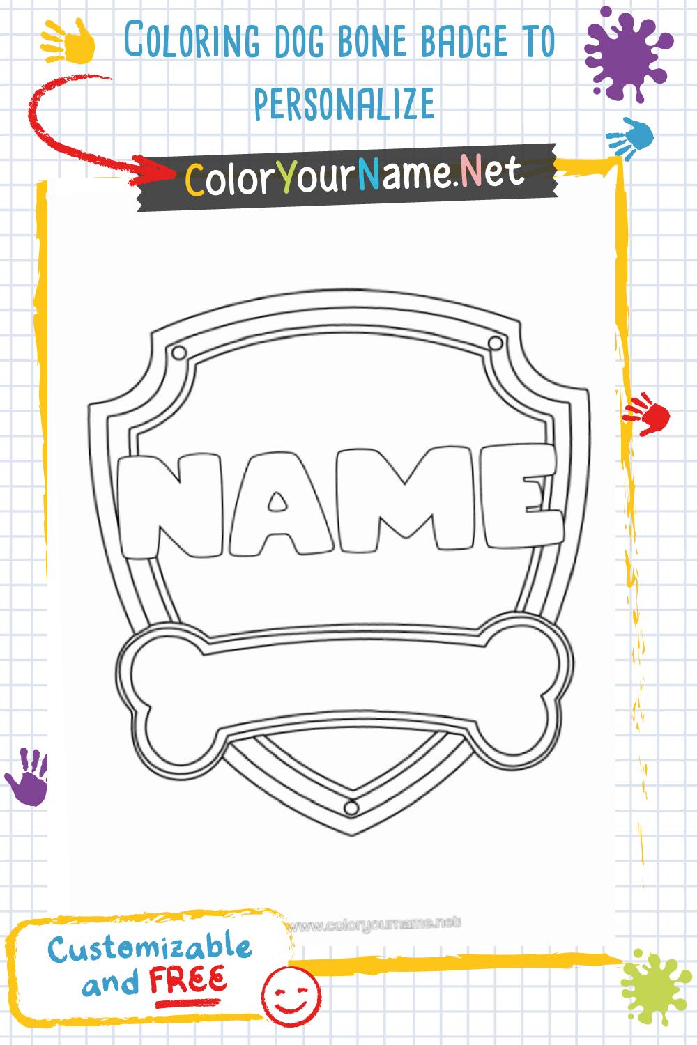 Coloring dog bone badge to personalize