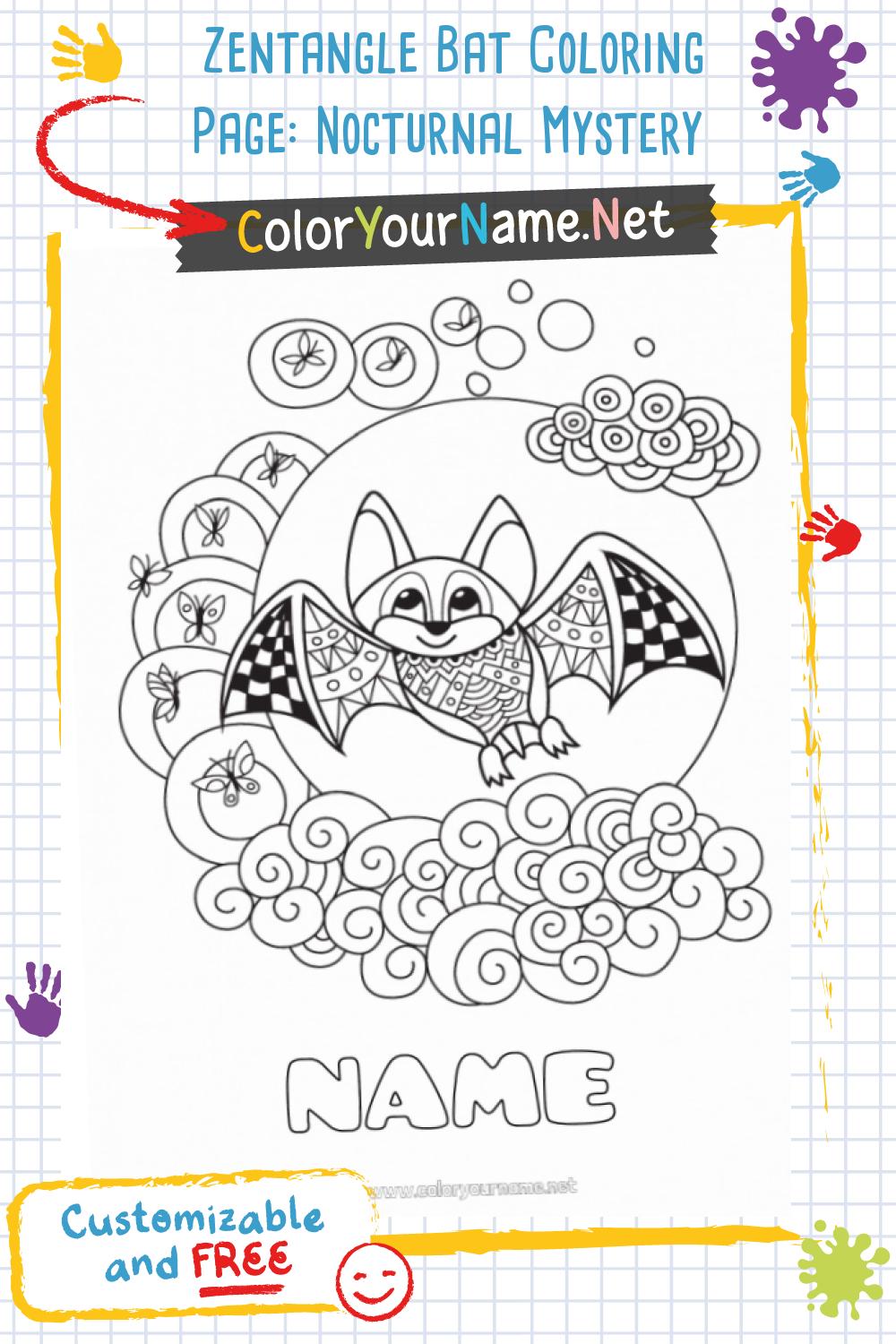 Zentangle Bat Coloring Page: Nocturnal Mystery