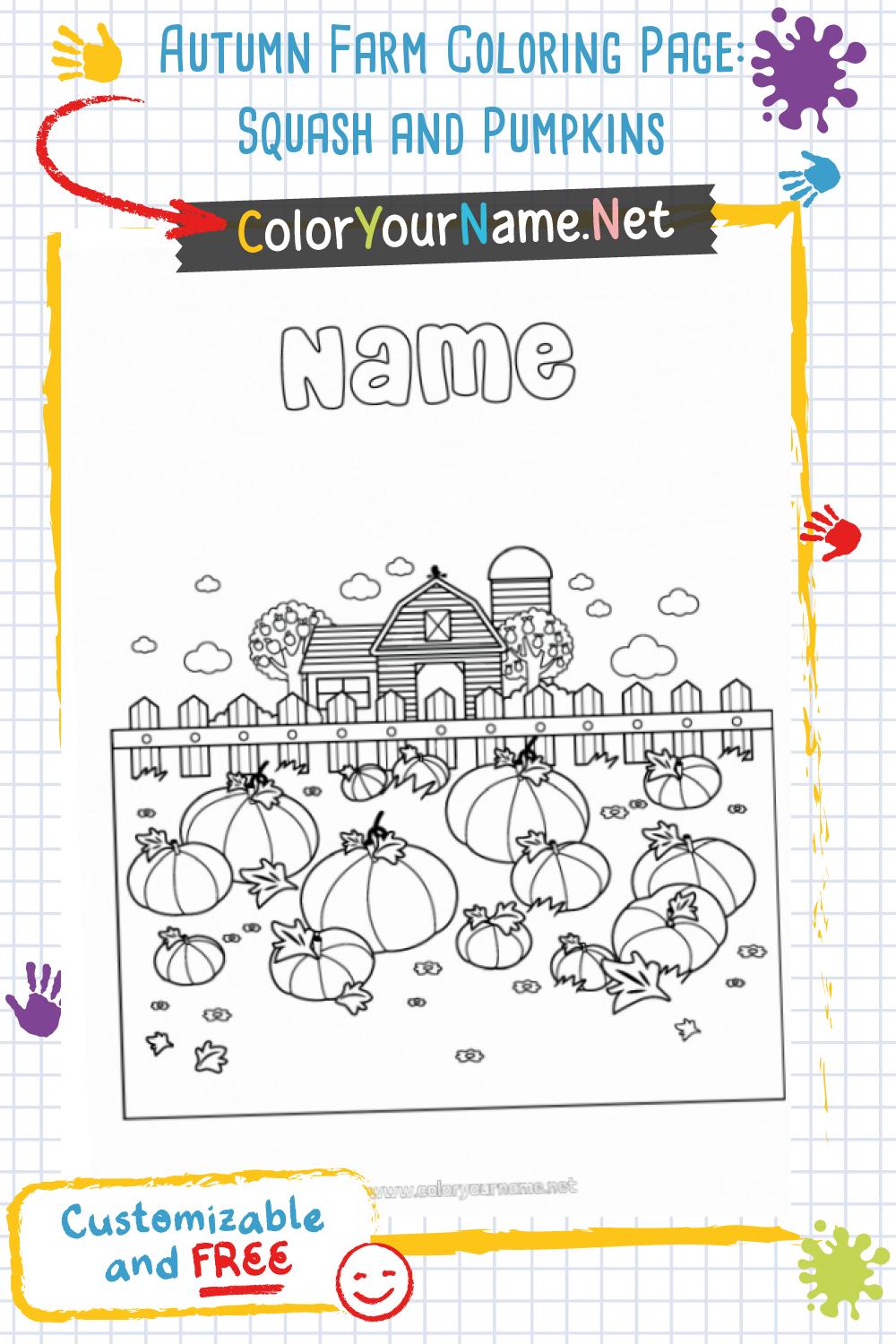 Autumn Farm Coloring Page: Squash and Pumpkins
