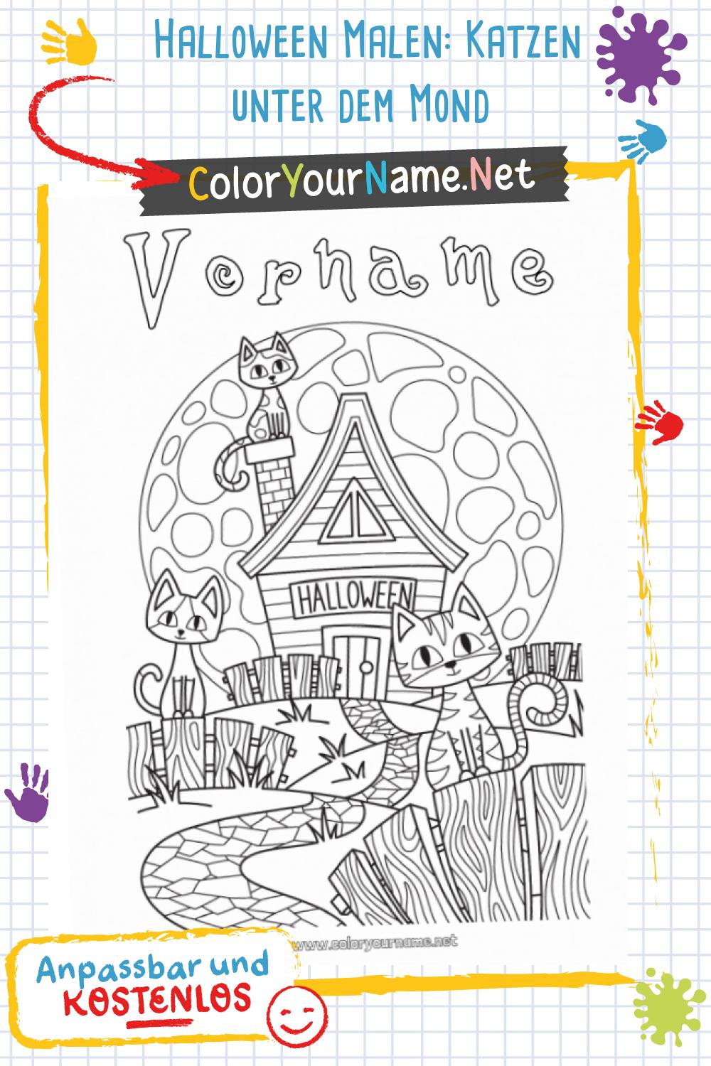 Halloween Malen: Katzen unter dem Mond