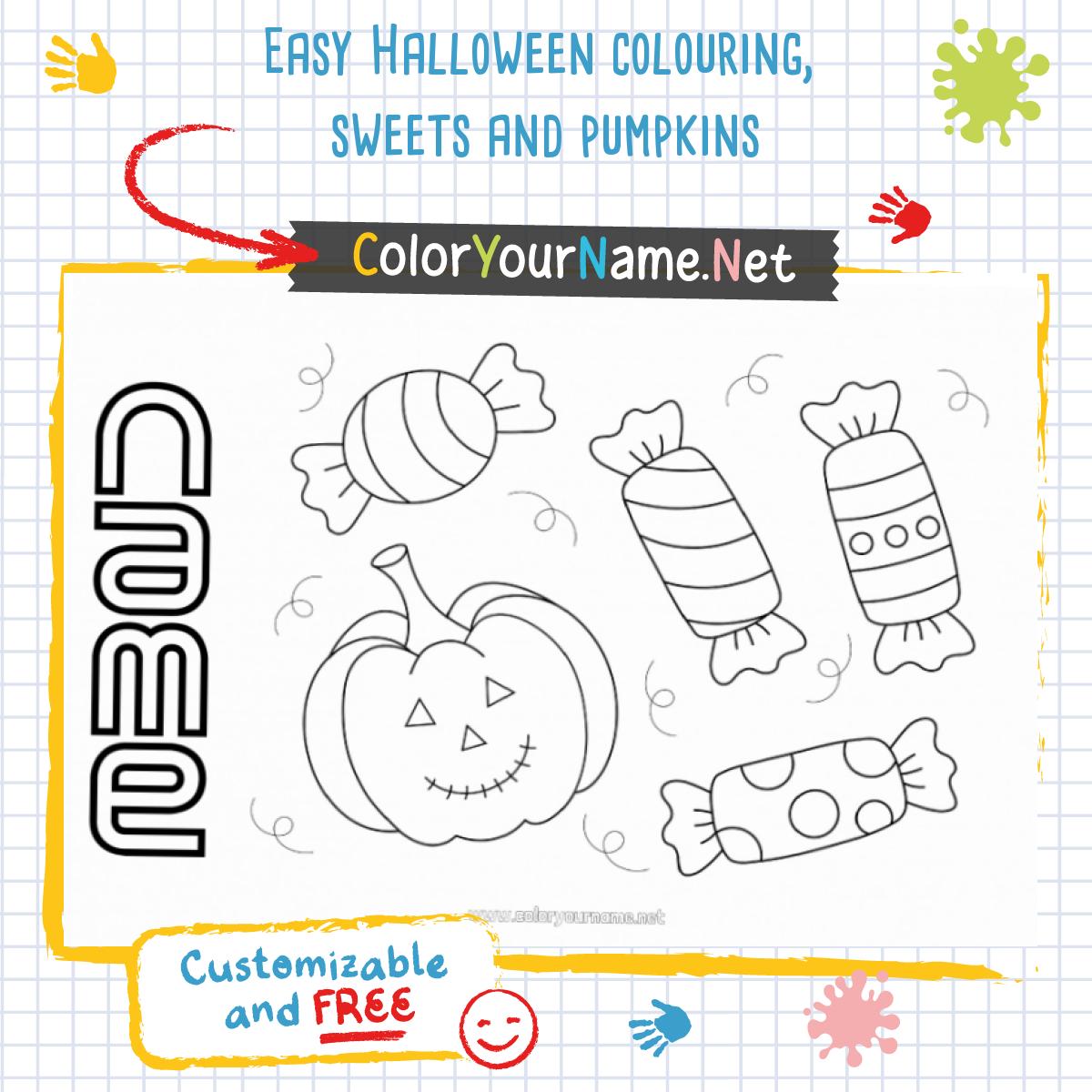 Easy Halloween colouring, sweets and pumpkins