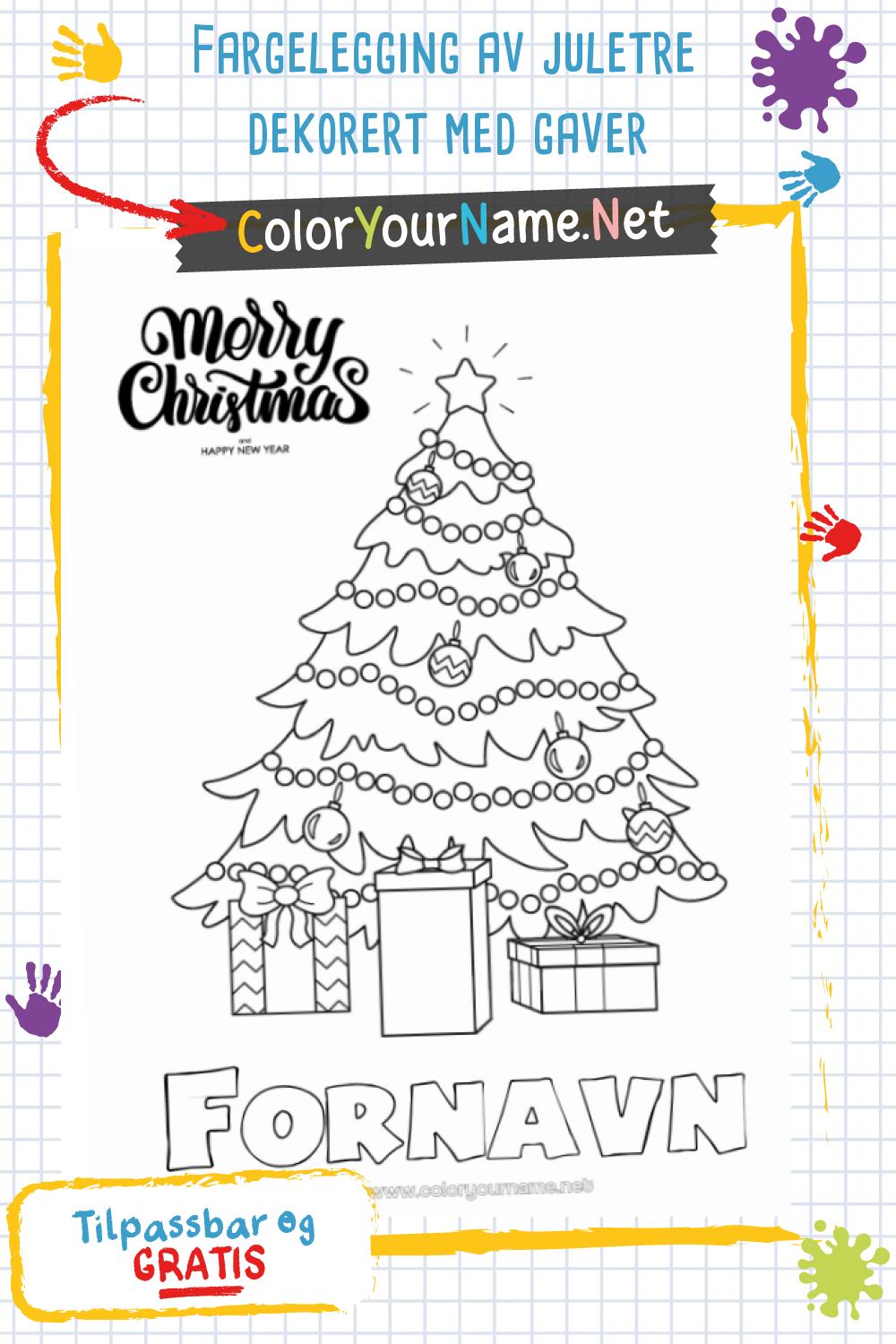 Fargelegging av juletre dekorert med gaver