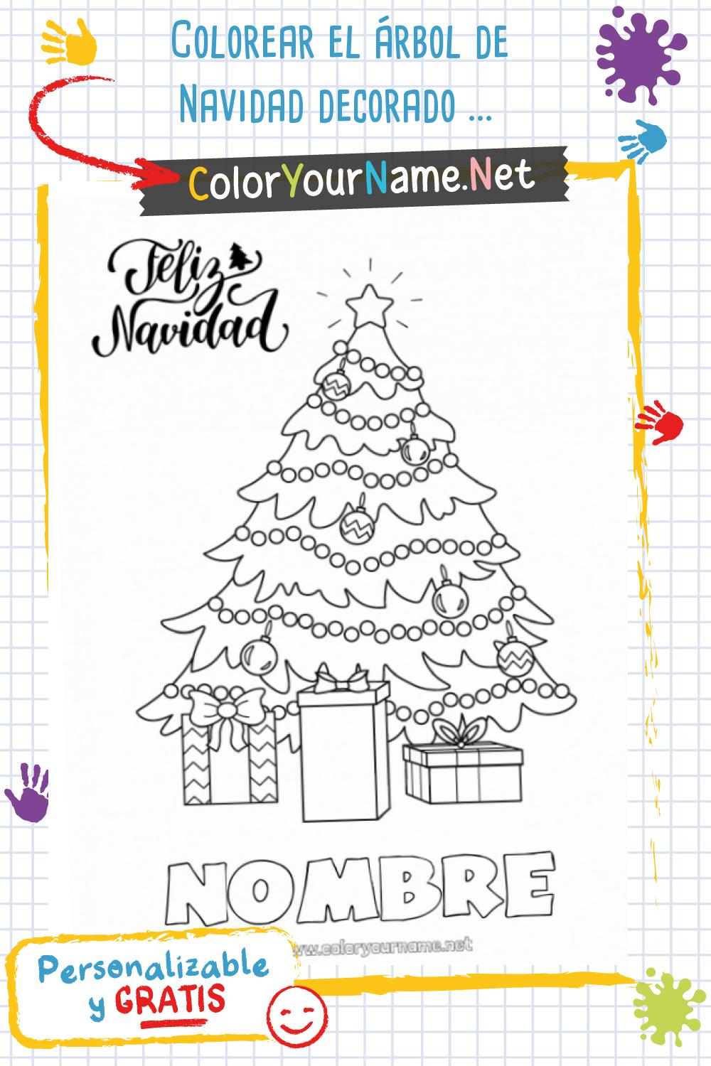 Colorear el árbol de Navidad decorado con regalos
