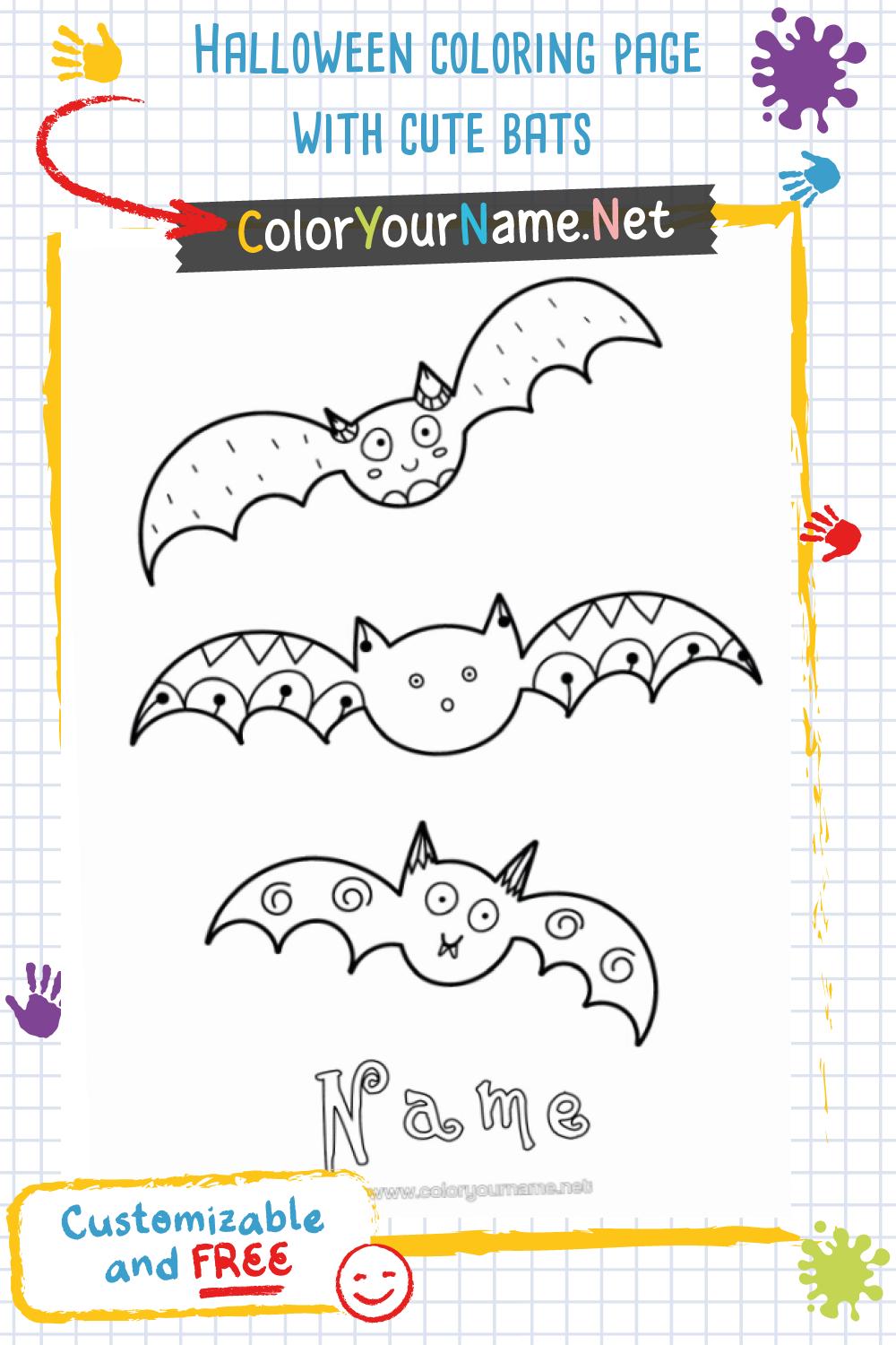 Halloween coloring page with cute bats