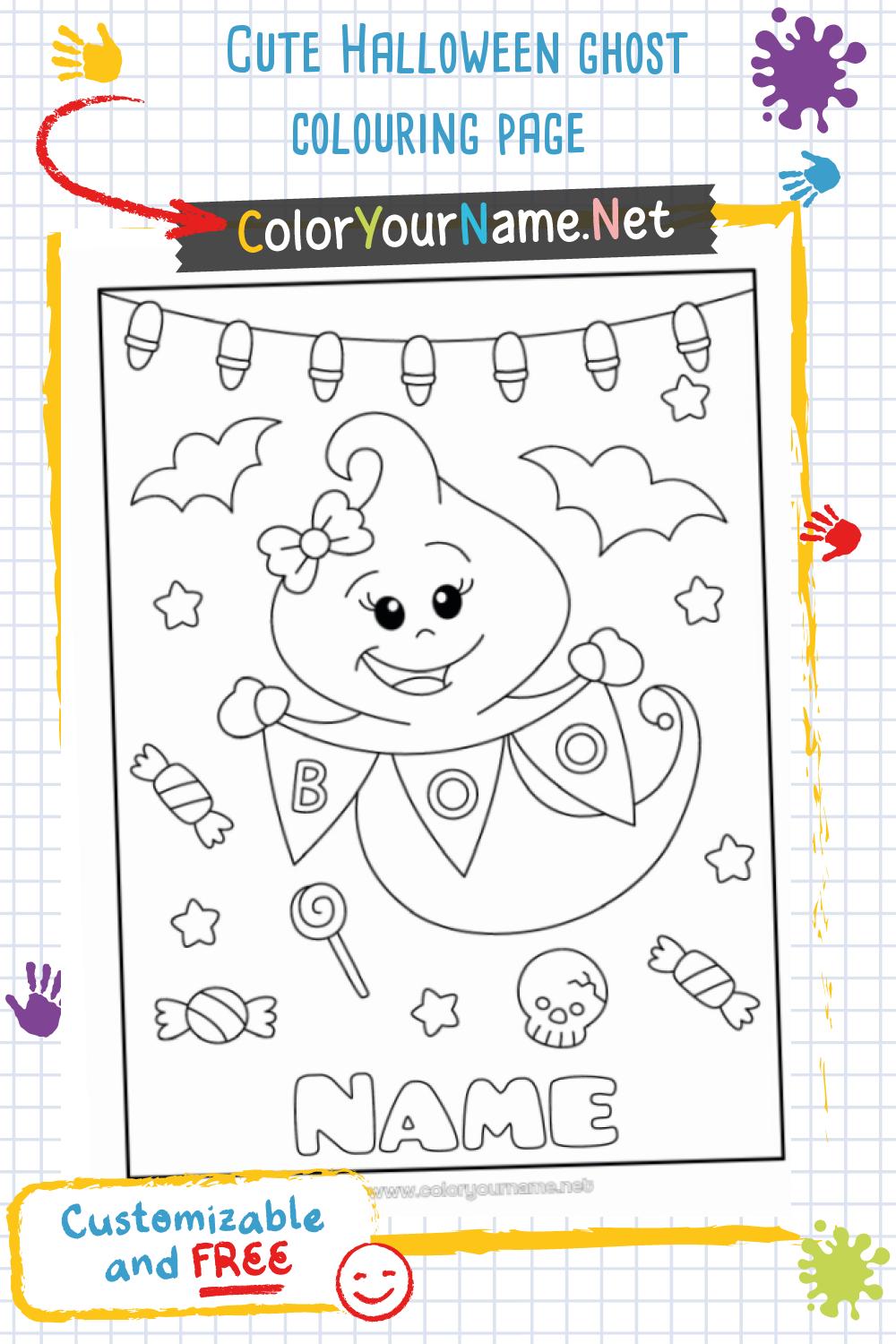 Cute Halloween ghost colouring page