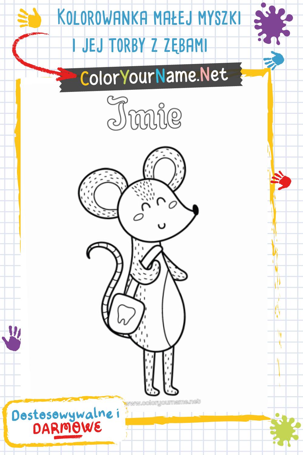 Kolorowanka małej myszki i jej torby z zębami