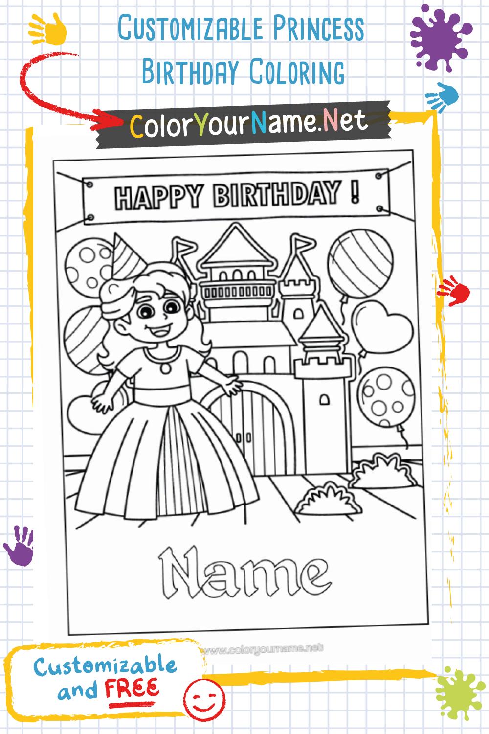 Customizable Princess Birthday Coloring