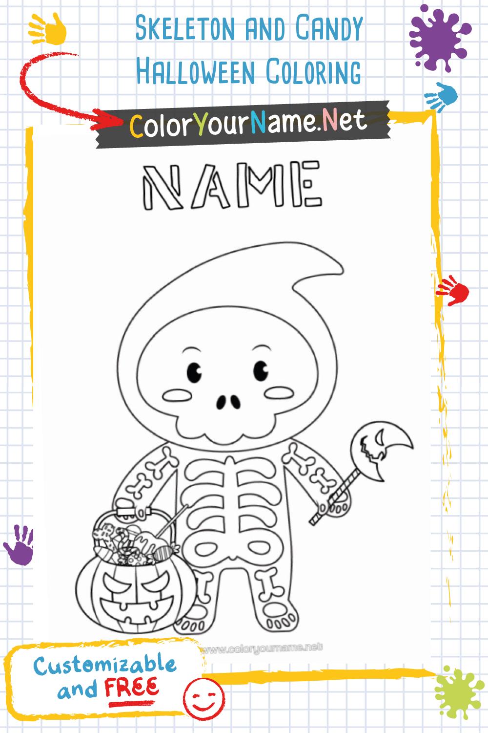 Skeleton and Candy Halloween Coloring