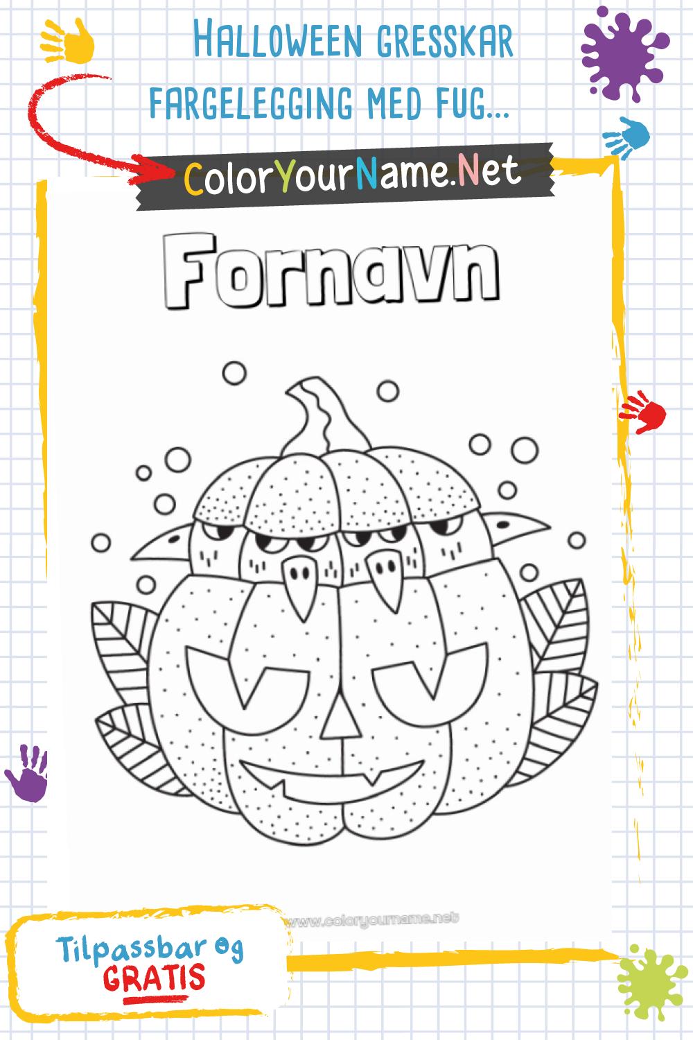 Halloween gresskar fargelegging med fugler inni