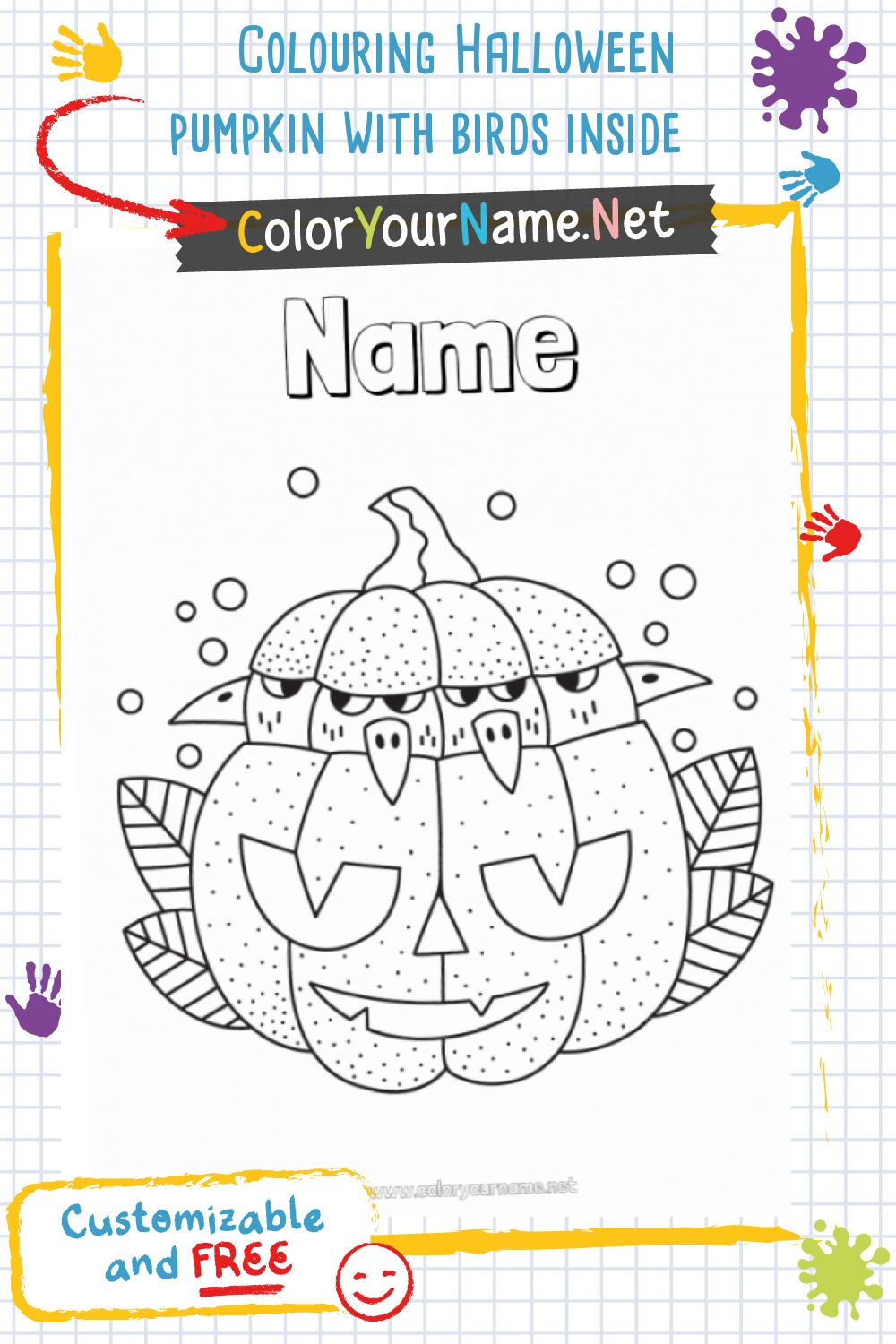 Colouring Halloween pumpkin with birds inside