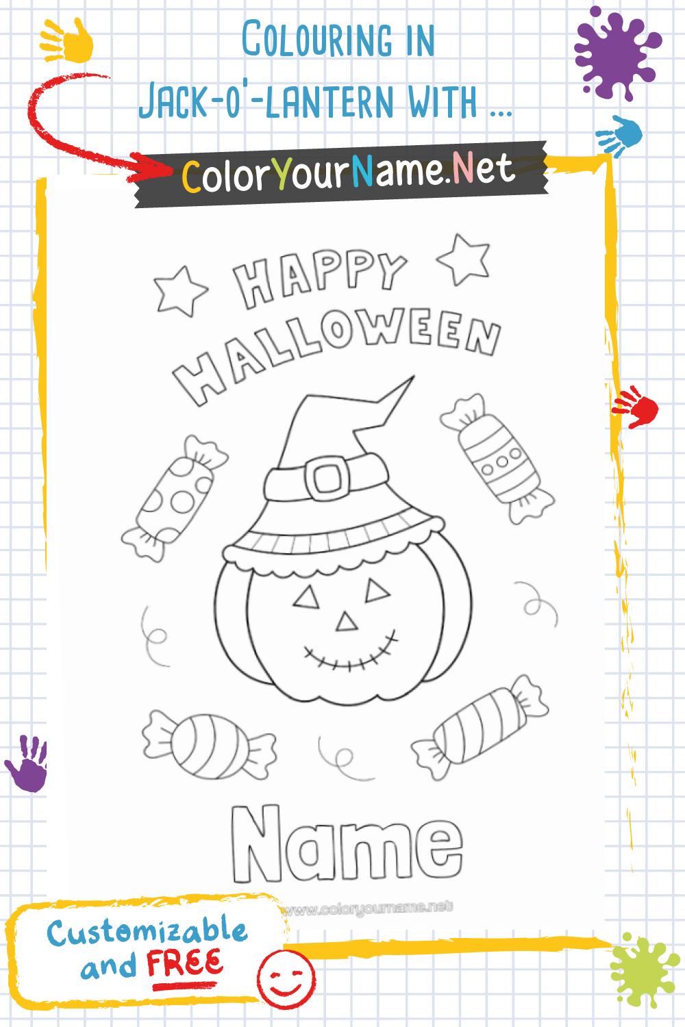 Colouring in Jack-o'-lantern with hat and sweets