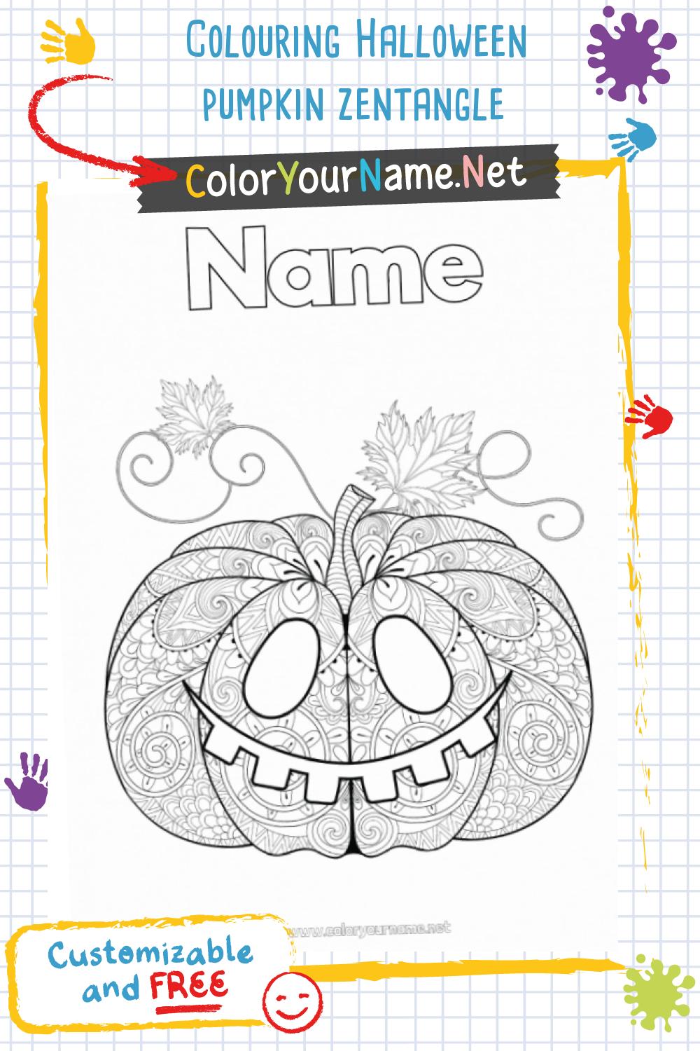 Colouring Halloween pumpkin zentangle