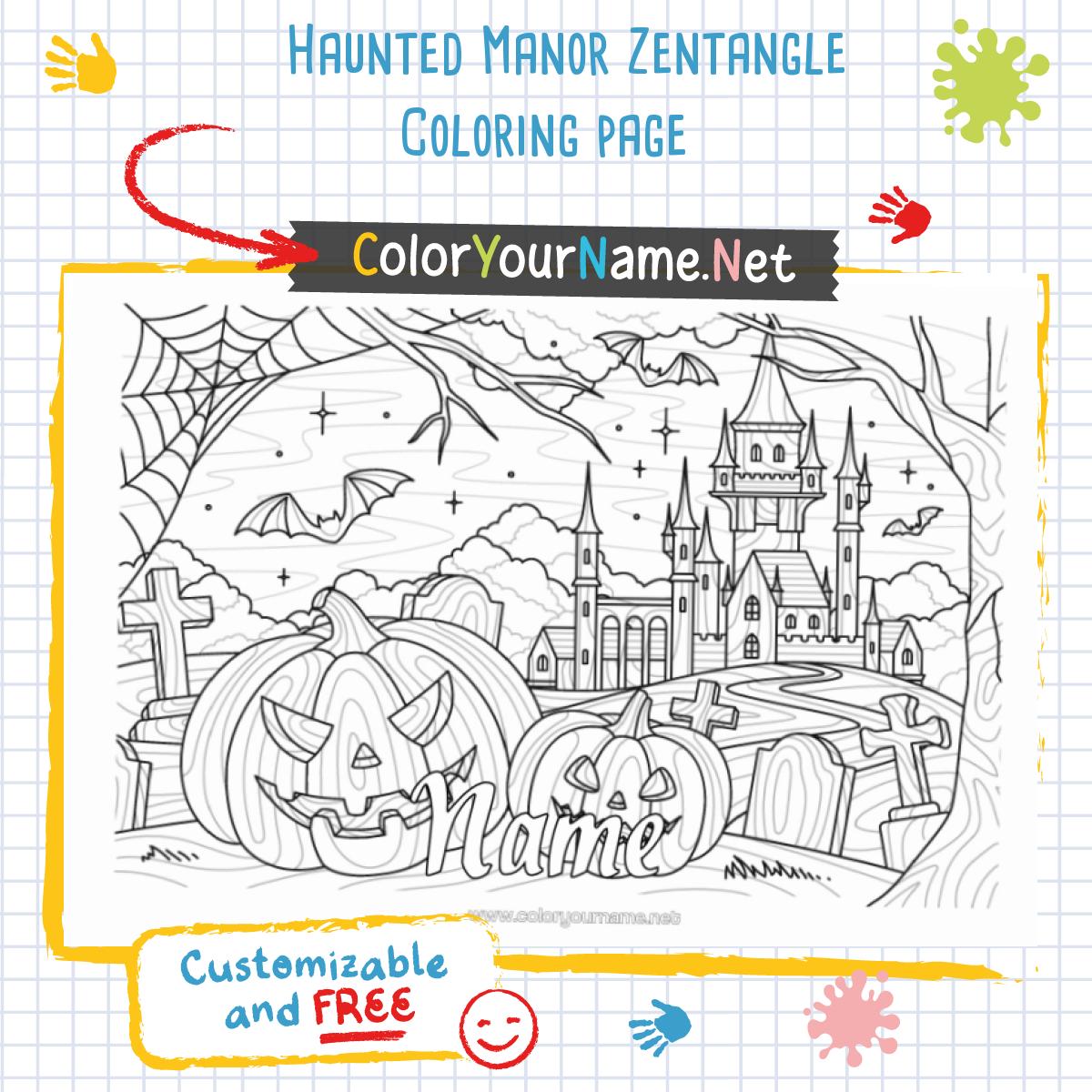 Haunted Manor Zentangle Coloring page