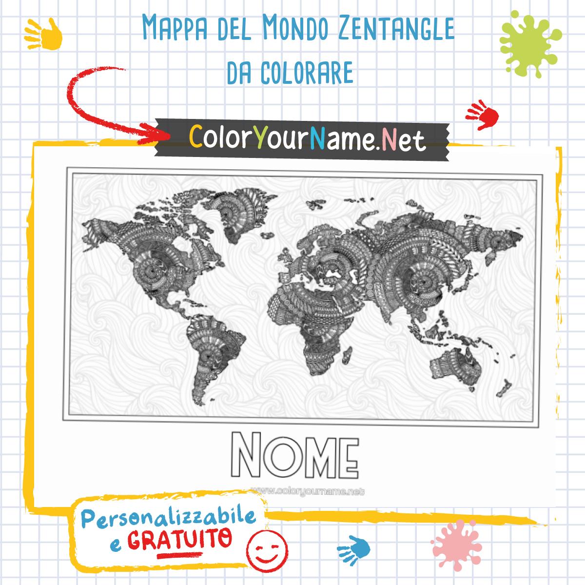 Mappa del Mondo Zentangle da colorare