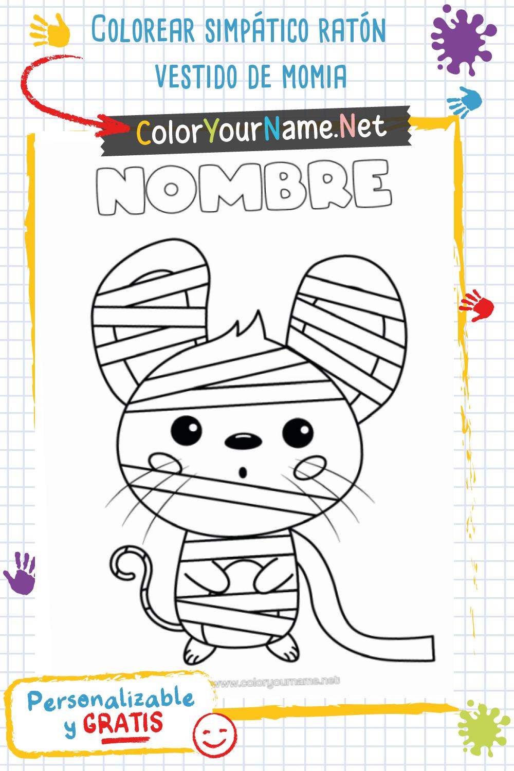 Colorear simpático ratón vestido de momia