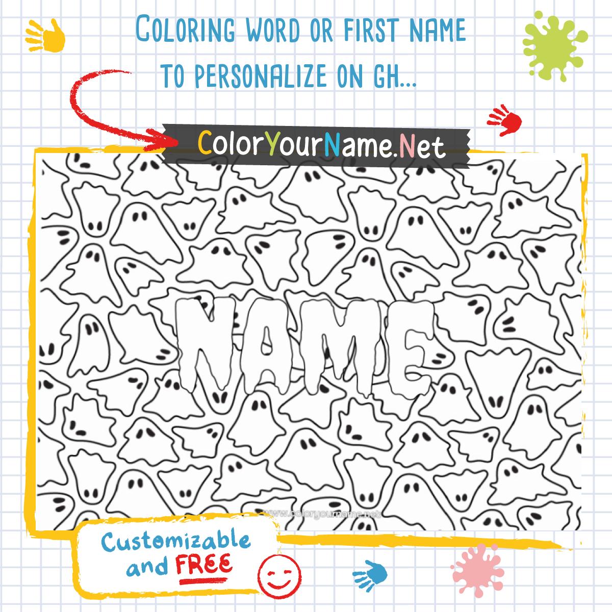 Coloring word or first name to personalize on ghost patterns