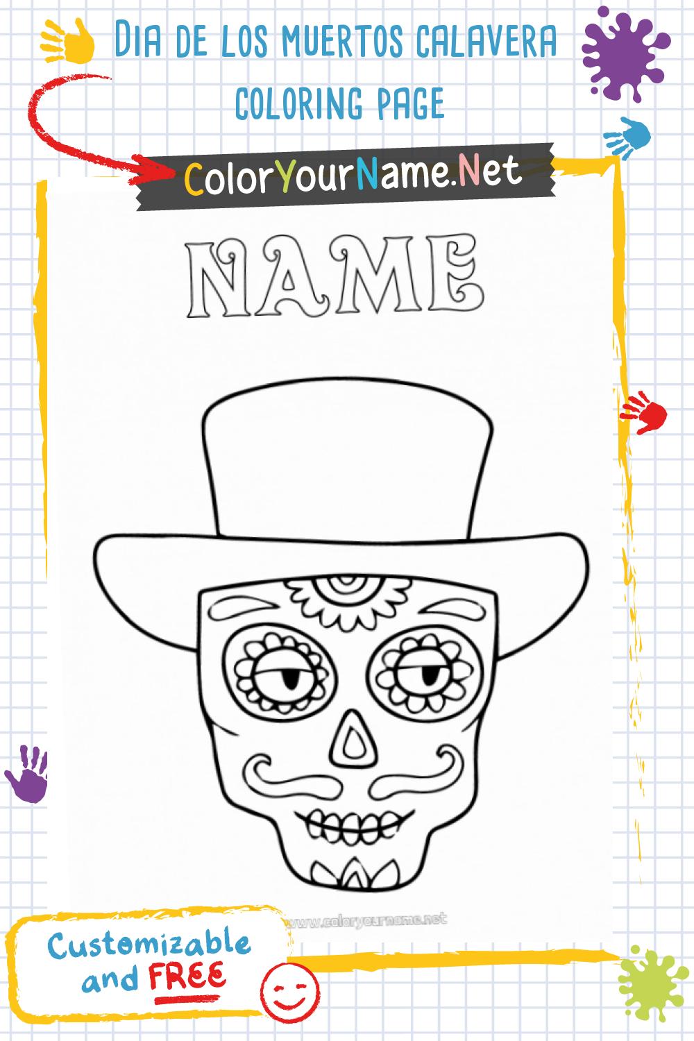 Dia de los muertos calavera coloring page