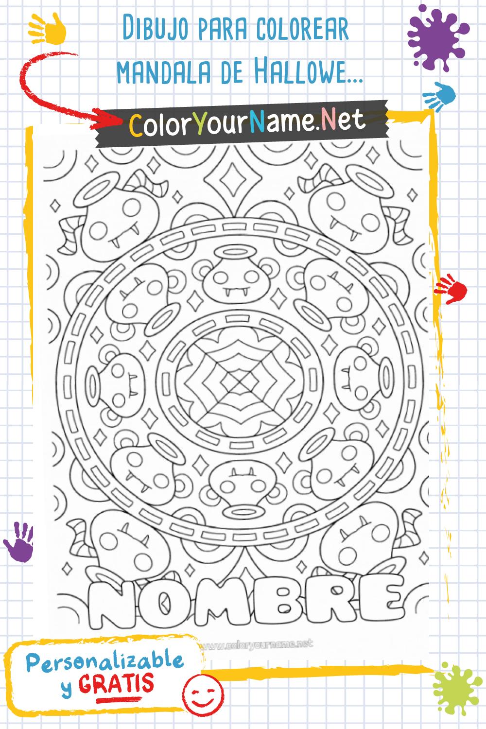 Dibujo para colorear mandala de Halloween: tarros de terror