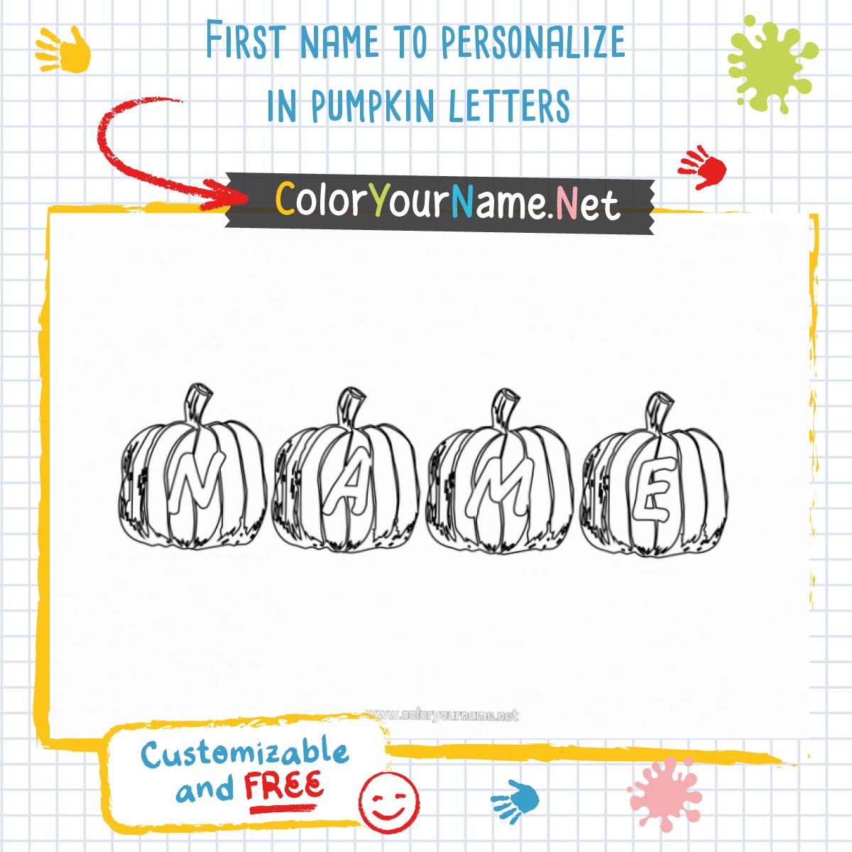 First name to personalize in pumpkin letters
