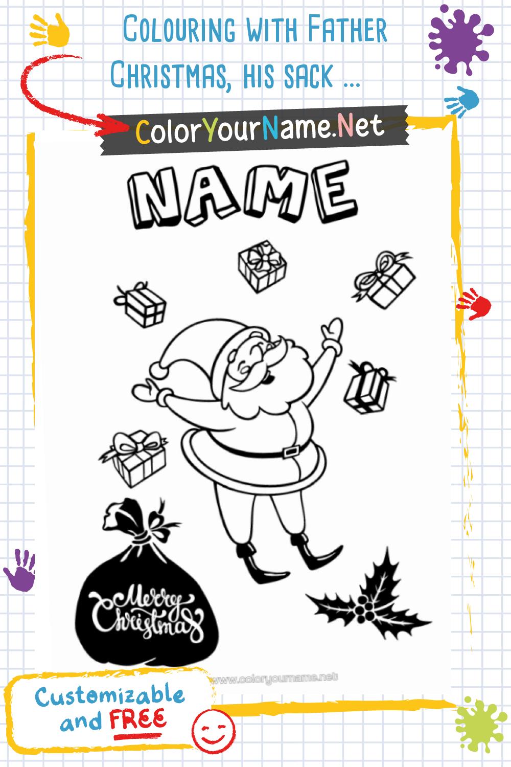 Colouring with Father Christmas, his sack and presents