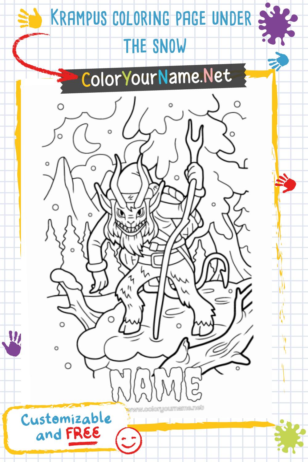 Krampus coloring page under the snow