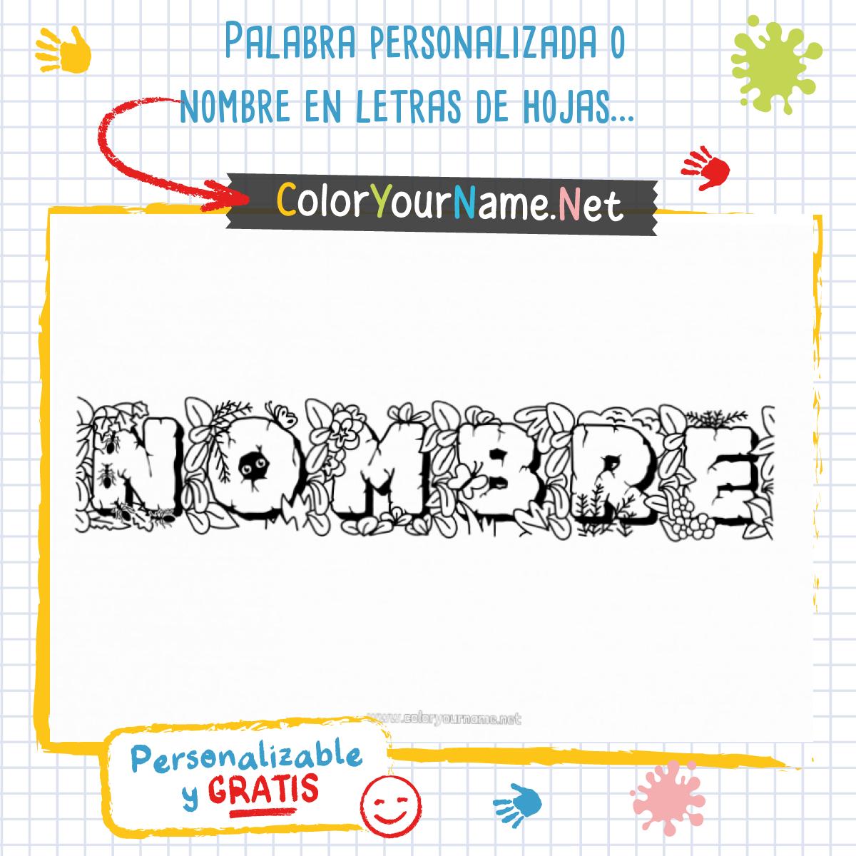 Palabra personalizada o nombre en letras de hojas de la selva