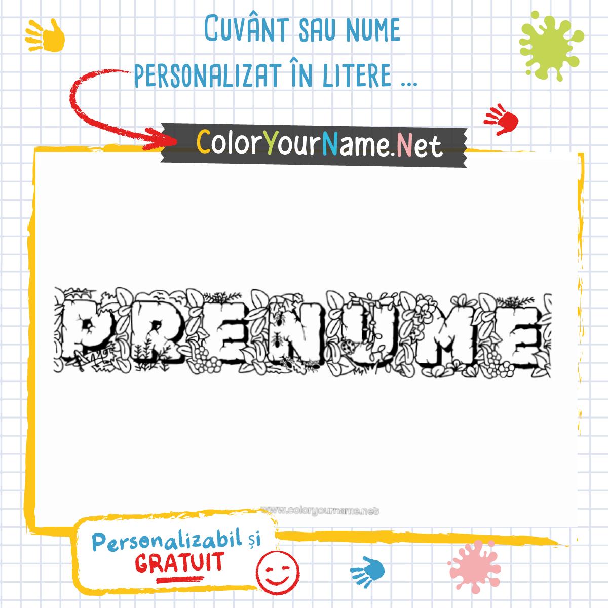 Cuvânt sau nume personalizat în litere din frunze de junglă.