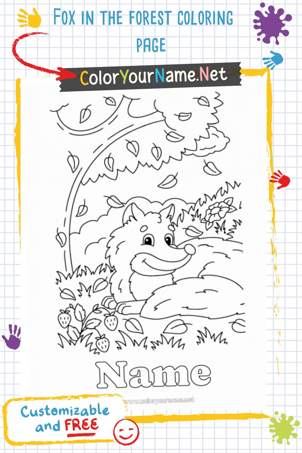 Fox in the forest coloring page