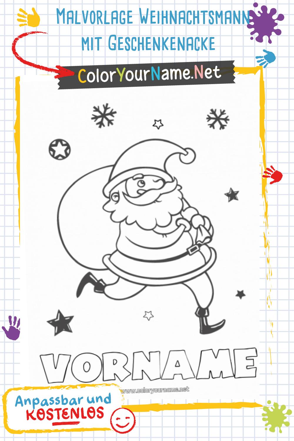 Malvorlage Weihnachtsmann mit Geschenkenacke