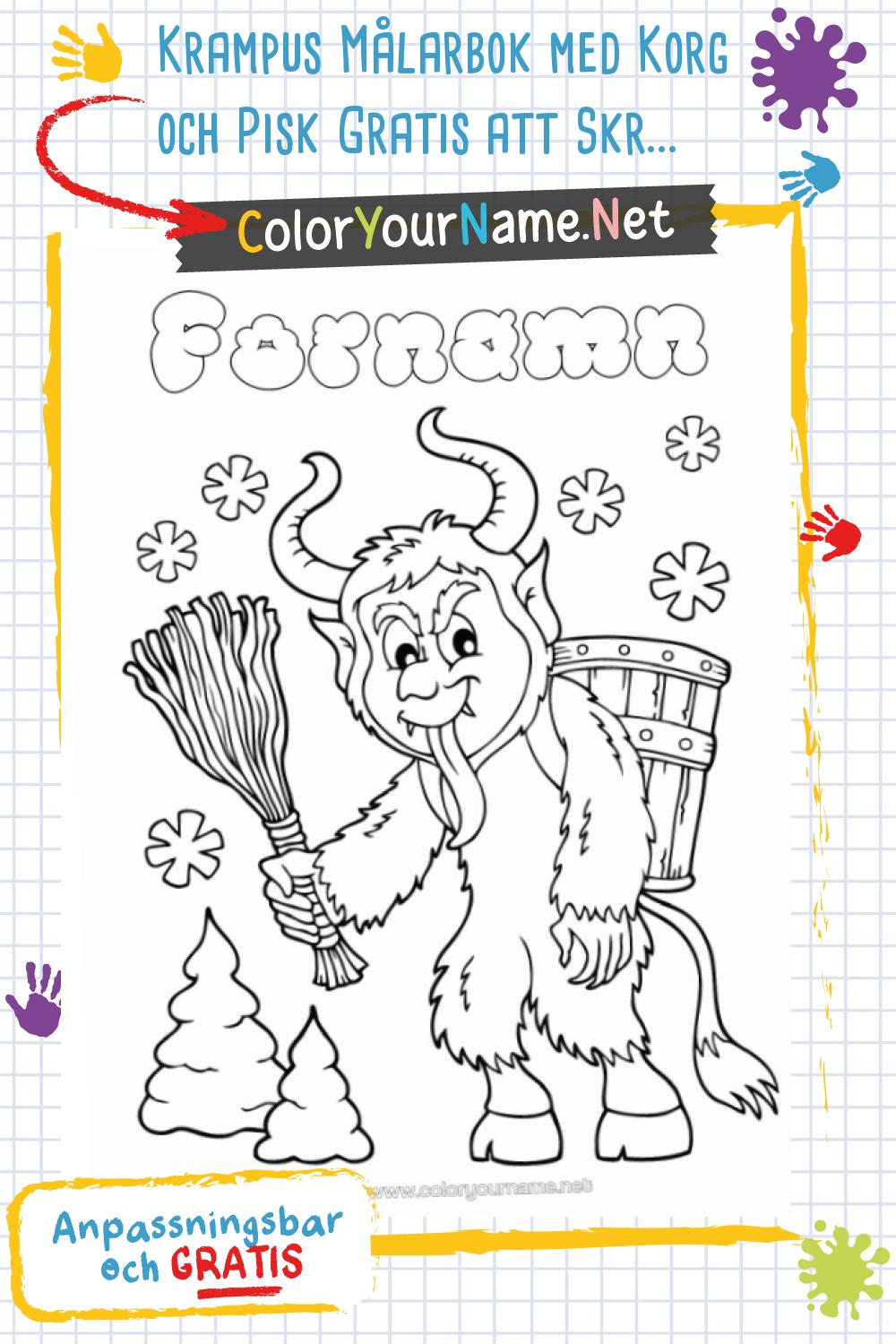Krampus Målarbok med Korg och Pisk Gratis att Skriva Ut