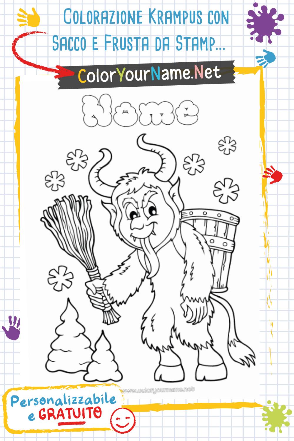 Colorazione Krampus con Sacco e Frusta da Stampare Gratuitamente