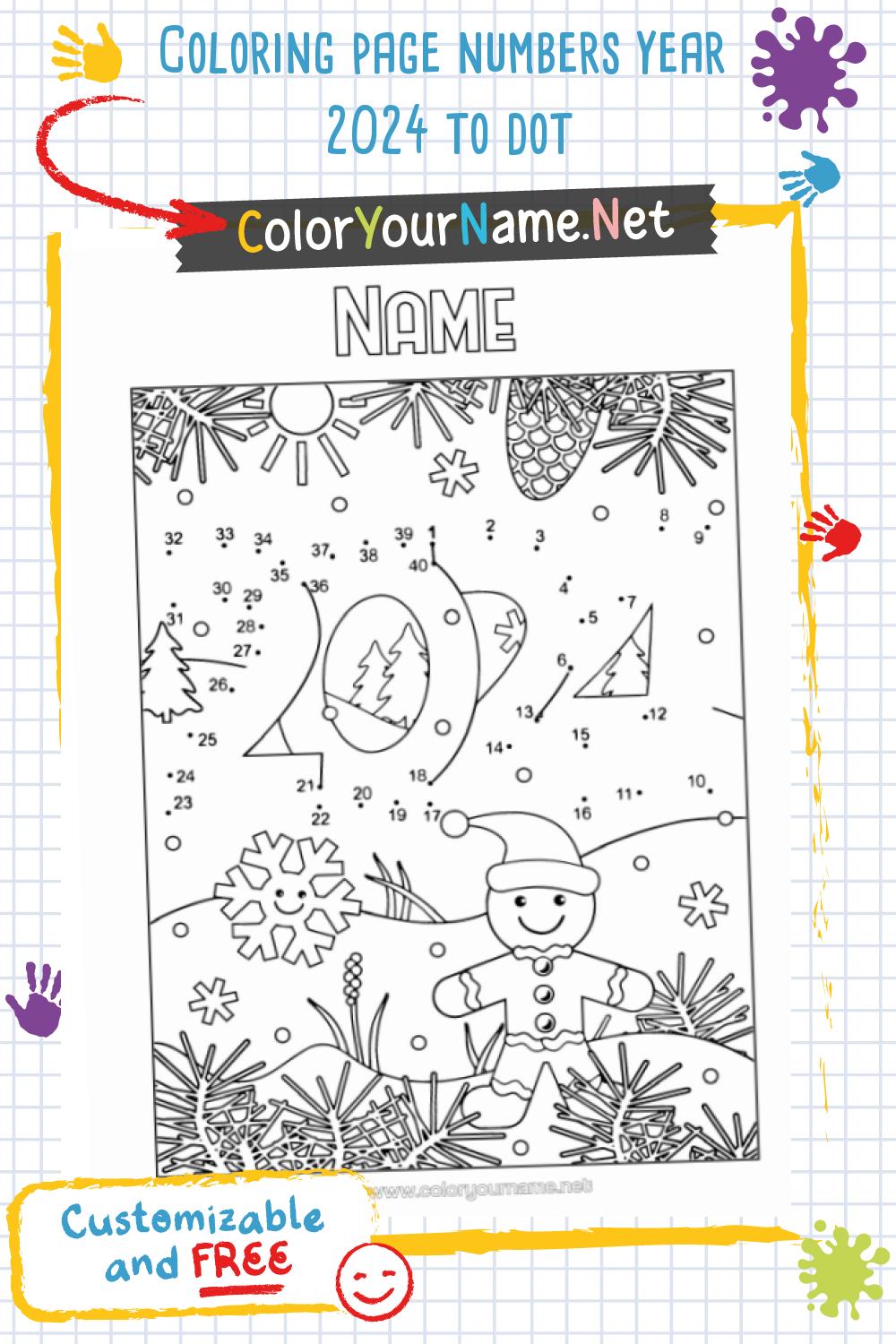 Coloring page numbers year 2024 to dot