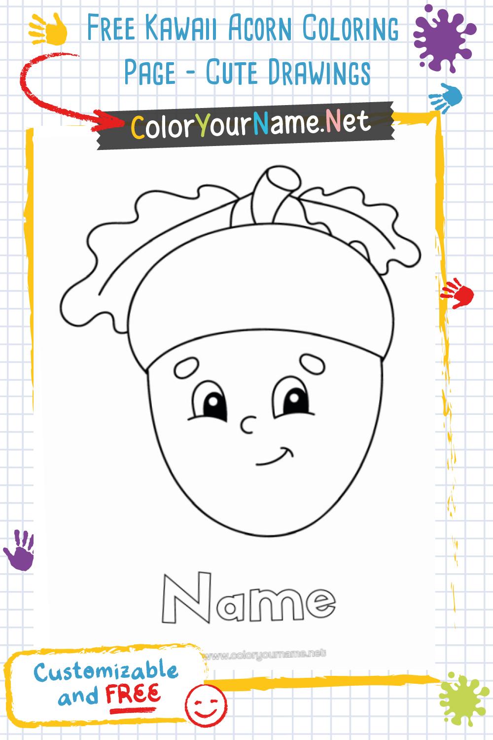 Free Kawaii Acorn Coloring Page - Cute Drawings