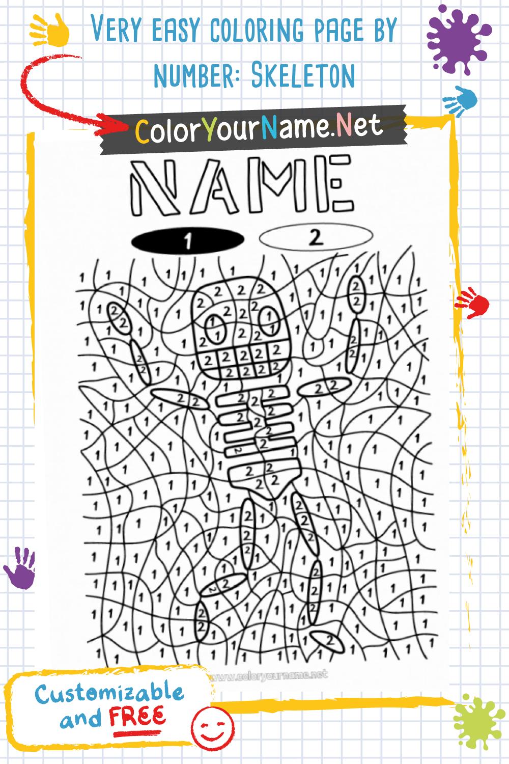 Very easy coloring page by number: Skeleton