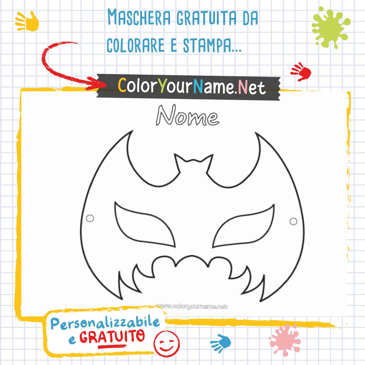 Maschera gratuita da colorare e stampare: Pipistrello, supereroe