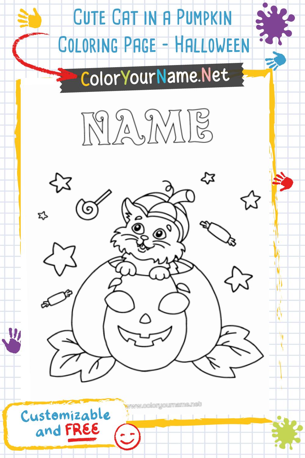 Cute Cat in a Pumpkin Coloring Page - Halloween