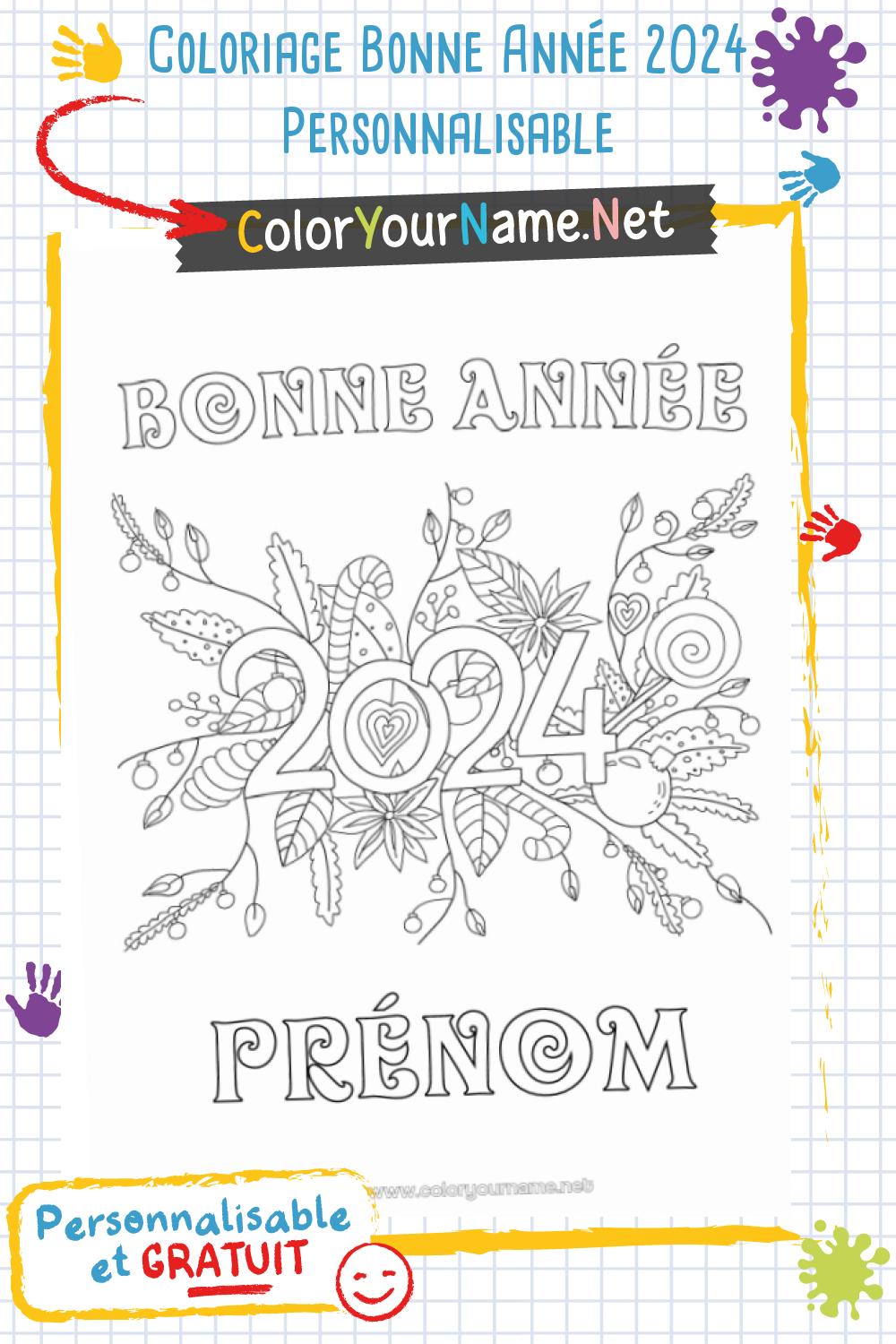 Coloriage Bonne Année 2024 Personnalisable