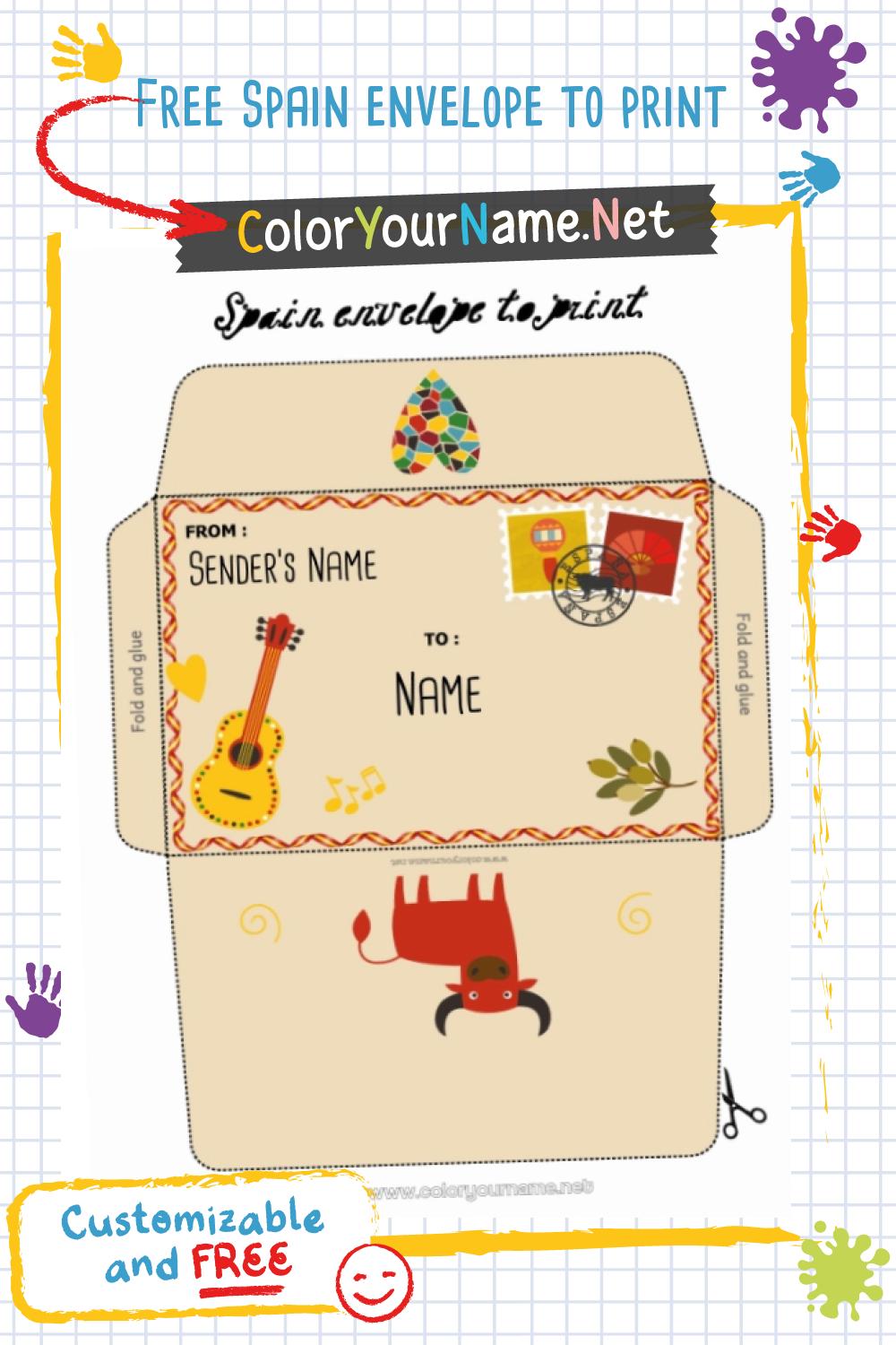 Free Spain envelope to print