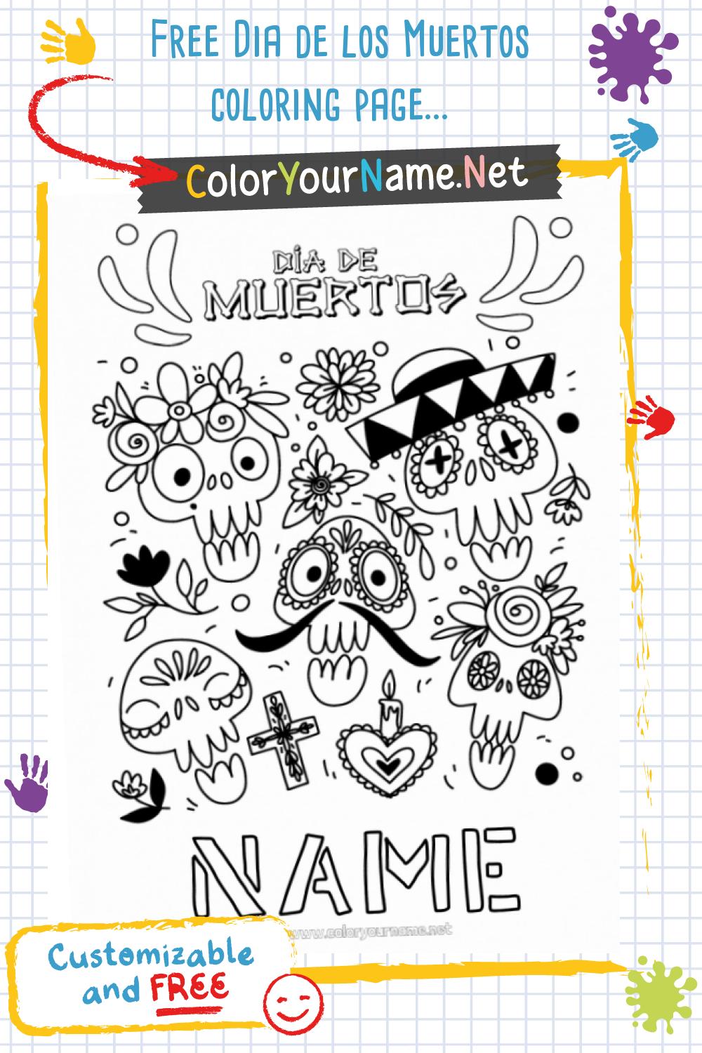 Free Dia de los Muertos coloring page to personalize