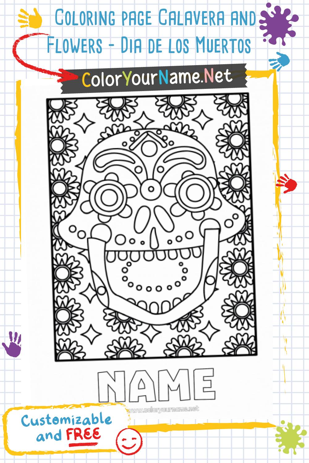 Coloring page Calavera and Flowers - Dia de los Muertos