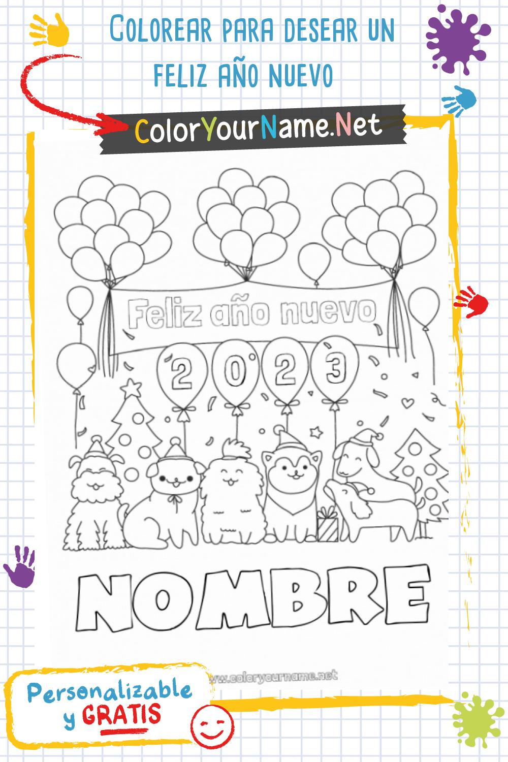 Colorear para desear un feliz año nuevo