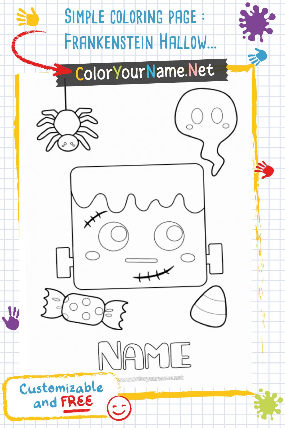 Simple coloring page : Frankenstein Halloween symbols