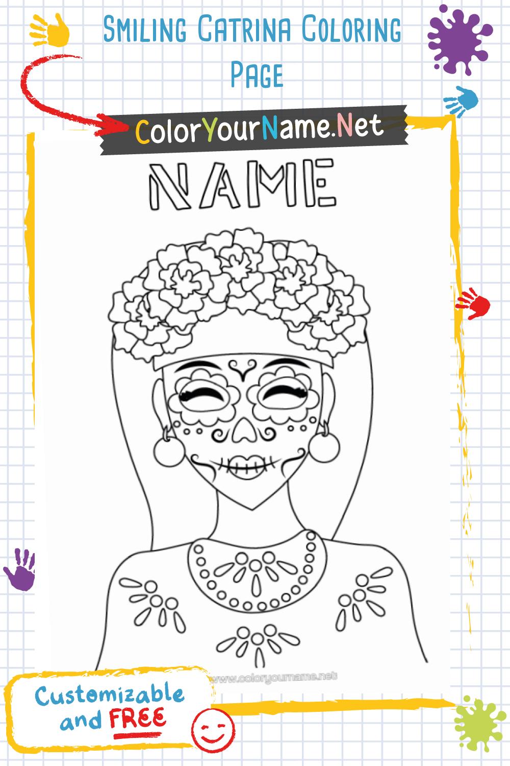 Smiling Catrina Coloring Page