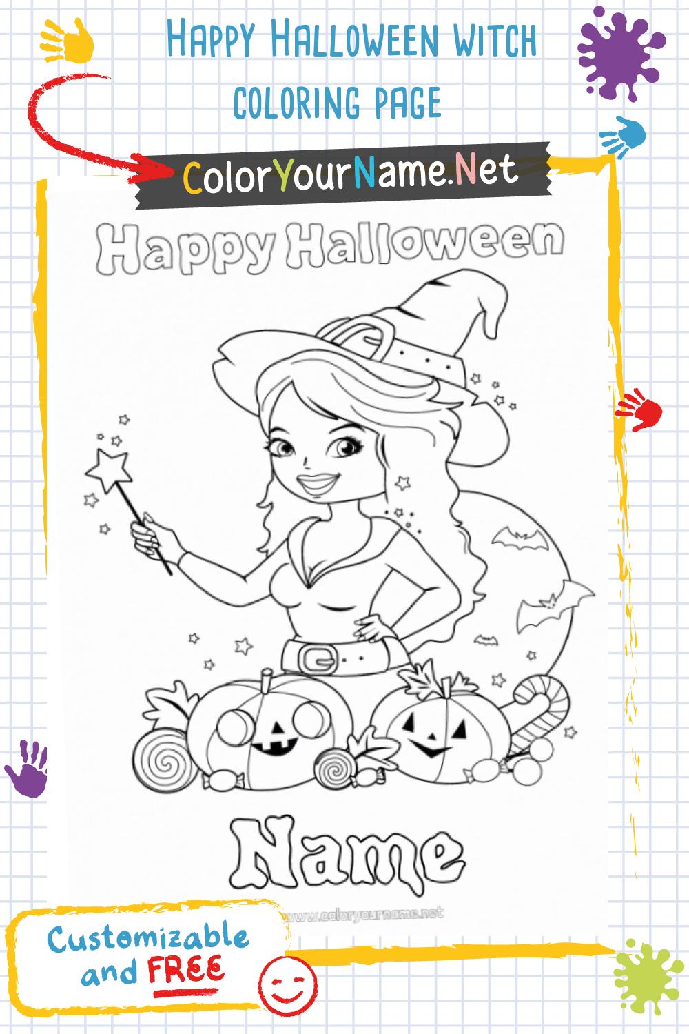 Happy Halloween witch coloring page