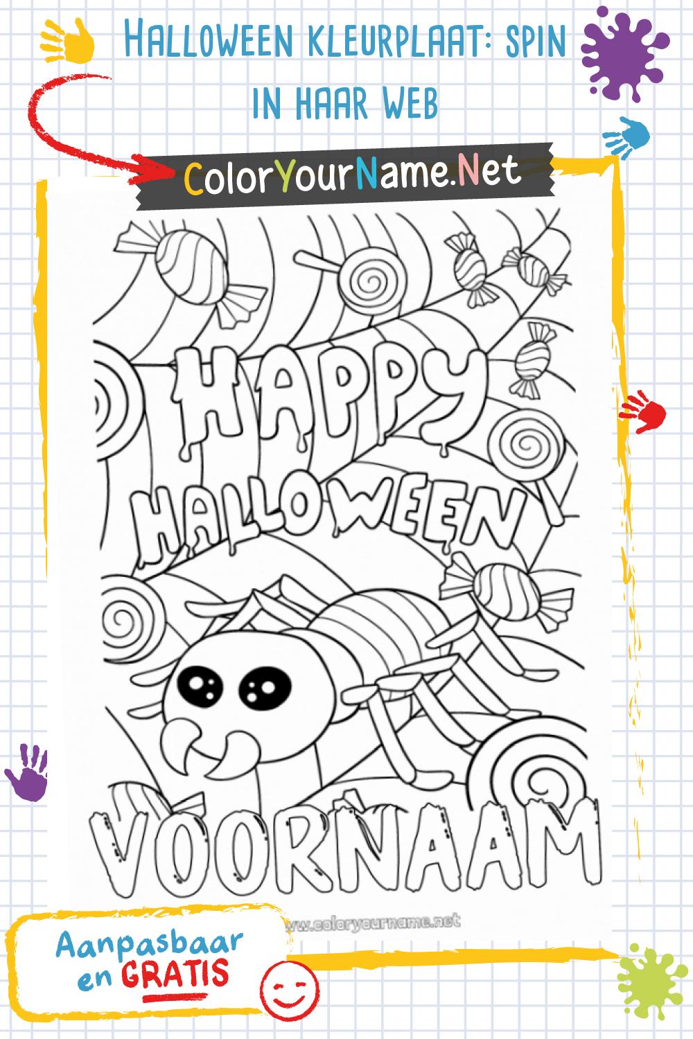 Halloween kleurplaat: spin in haar web