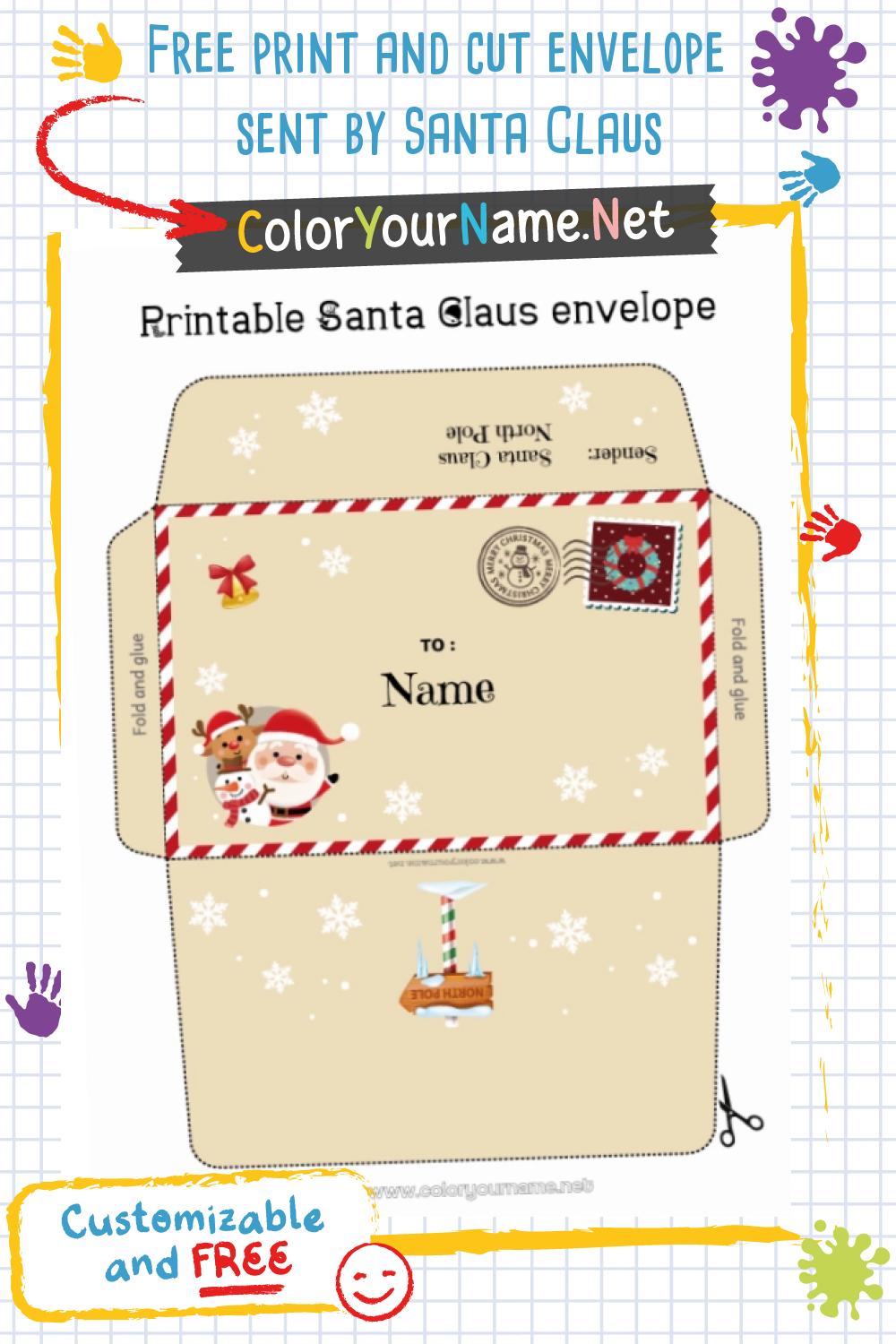 Free print and cut envelope sent by Santa Claus