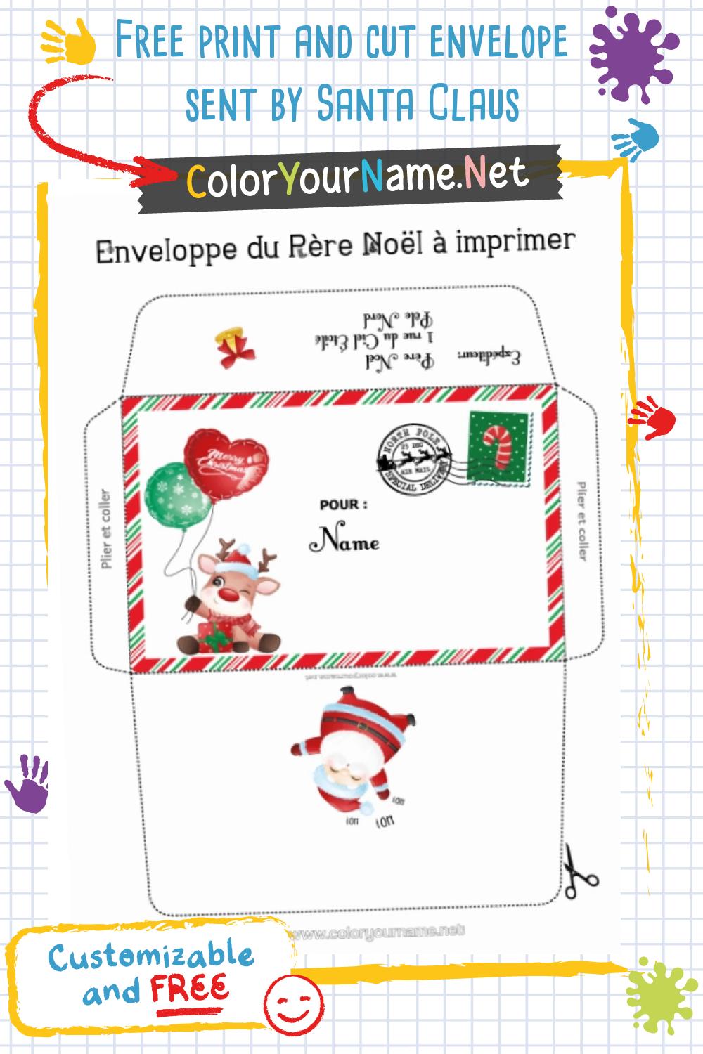 Free print and cut envelope sent by Santa Claus