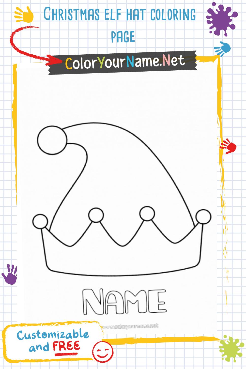 Christmas elf hat coloring page